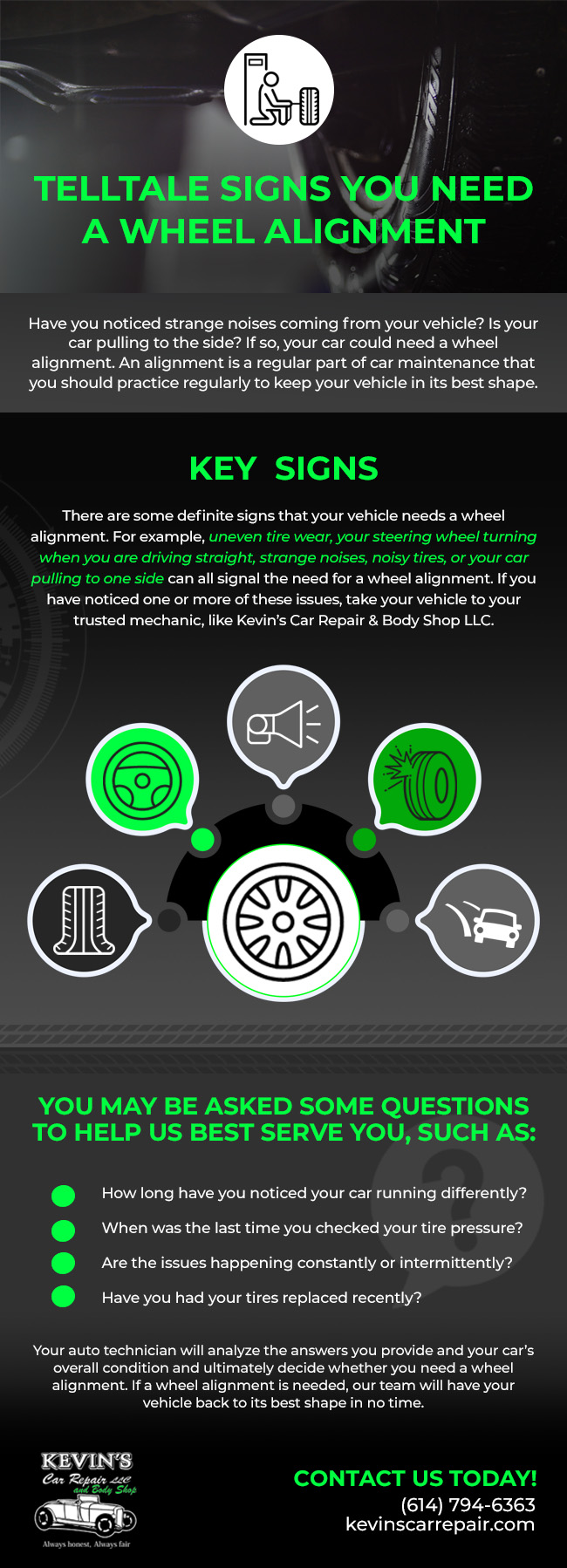 Telltale Signs You Need a Wheel Alignment [infographic] | Kevin's Car ...